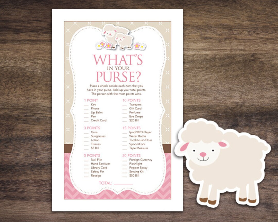 Instant Download Little Lamb Baby Shower What's in Your Purse Game ...