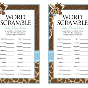 Instant Download Blue Giraffe Baby Word Scramble Game, Brown Blue ...