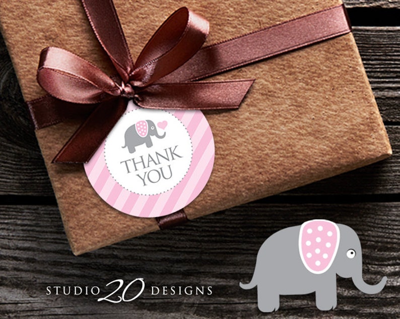 Instant Download Pink Elephant Thank You Tags Printable | Etsy