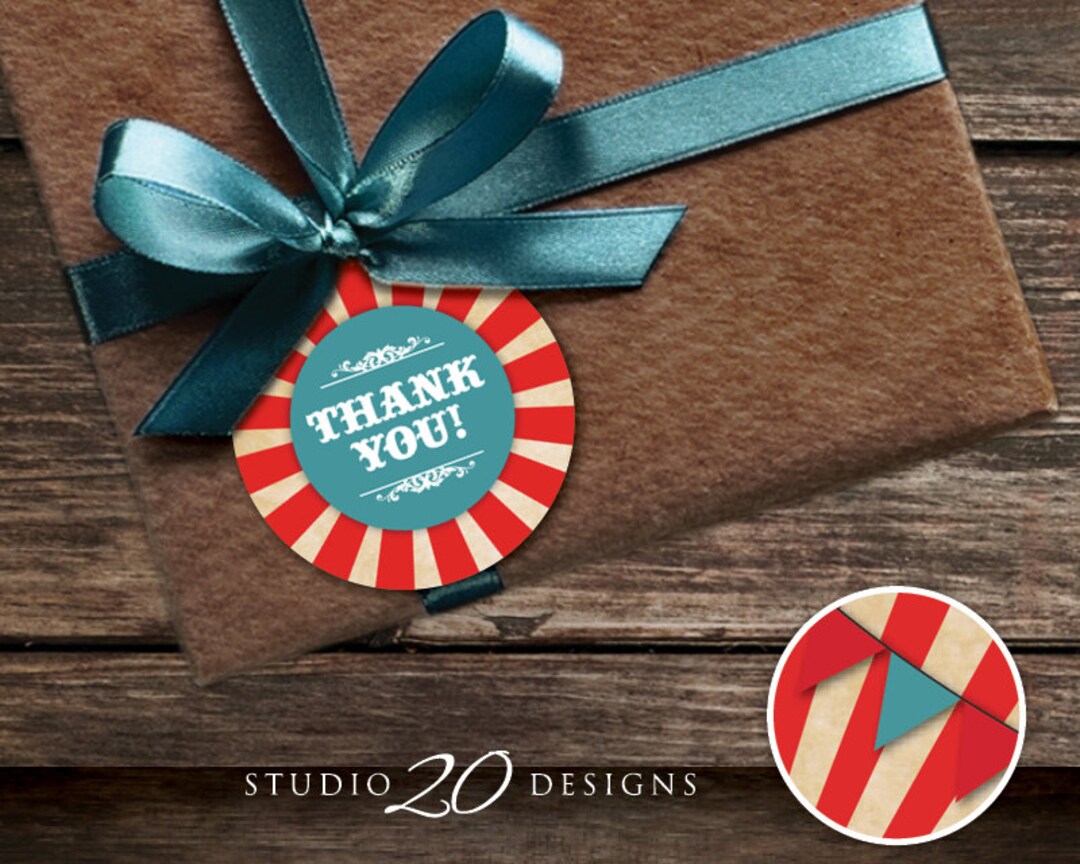 Instant Download Vintage Big Top Circus Thank You Tags, Retro Red ...