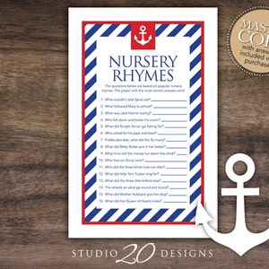 Instant Download Blue Nautical Nursery Rhymes Quiz, Sailor Nursery ...