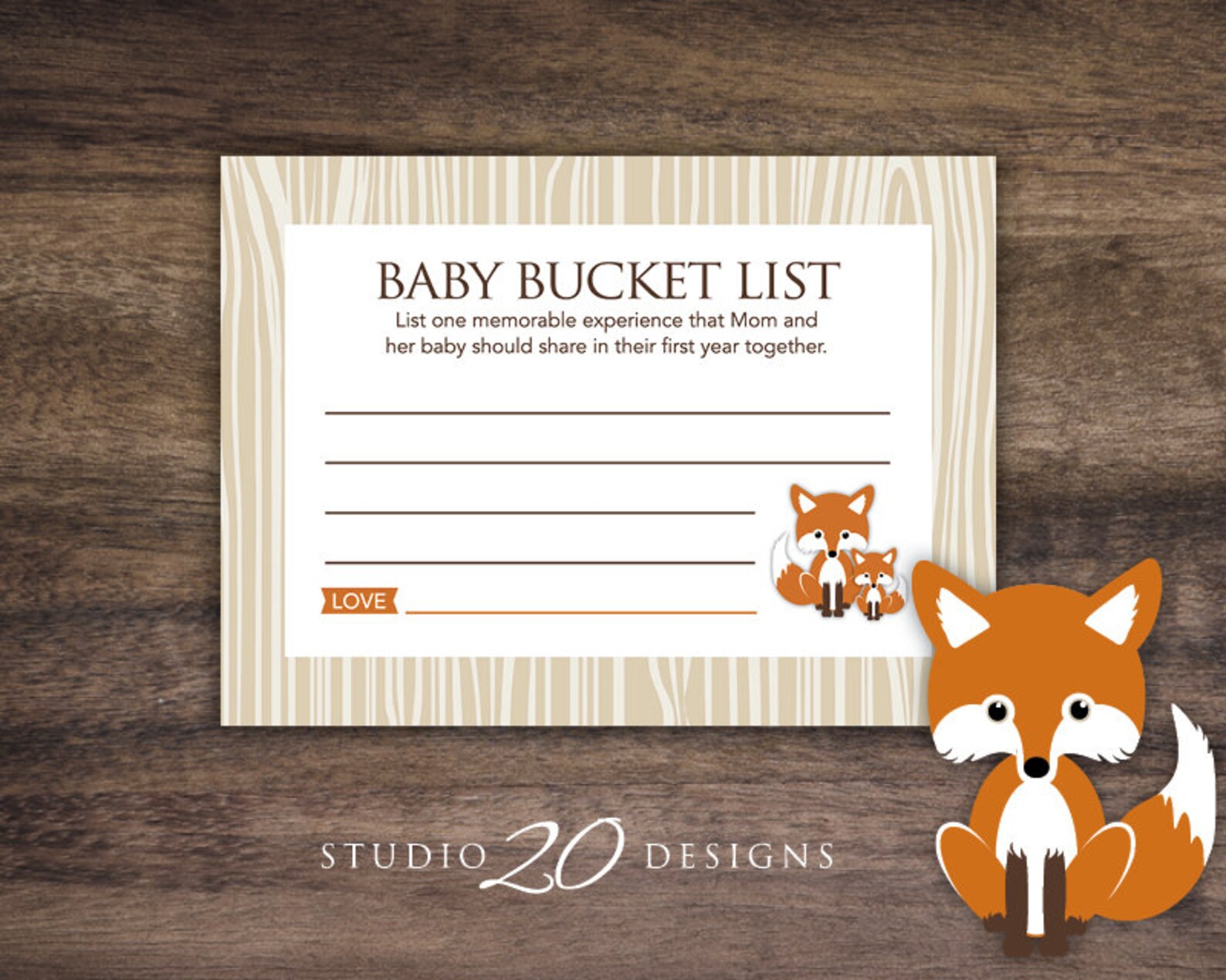Instant Download Baby Bucket List Cards Printable Orange Fox | Etsy