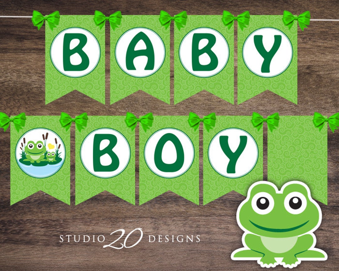 Instant Download Frog Baby Shower Banner, Frog Bunting Banner, Green ...
