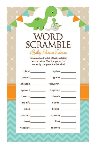 Instant Download Dinosaur Baby Shower Word Scramble Game, Printable ...