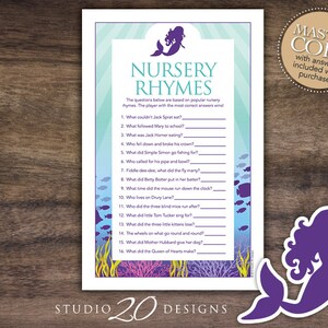 Instant Download Little Mermaid Nursery Rhyme Quiz, Under the Sea ...