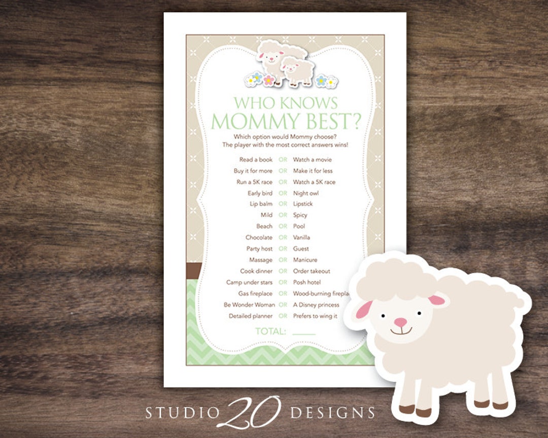 Instant Download Mint Green Lamb Who Knows Mommy Best Baby Shower Game ...