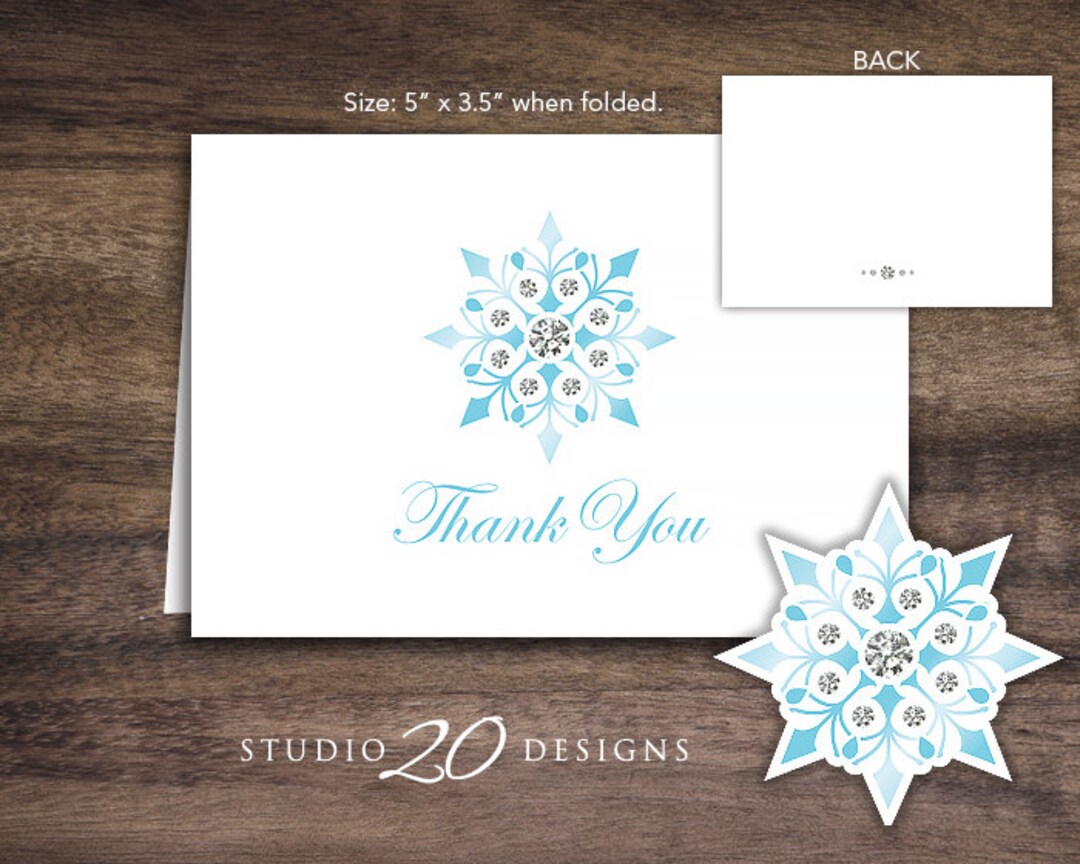 Instant Download Snowflake Thank You Card Blue Grey Snowflake - Etsy