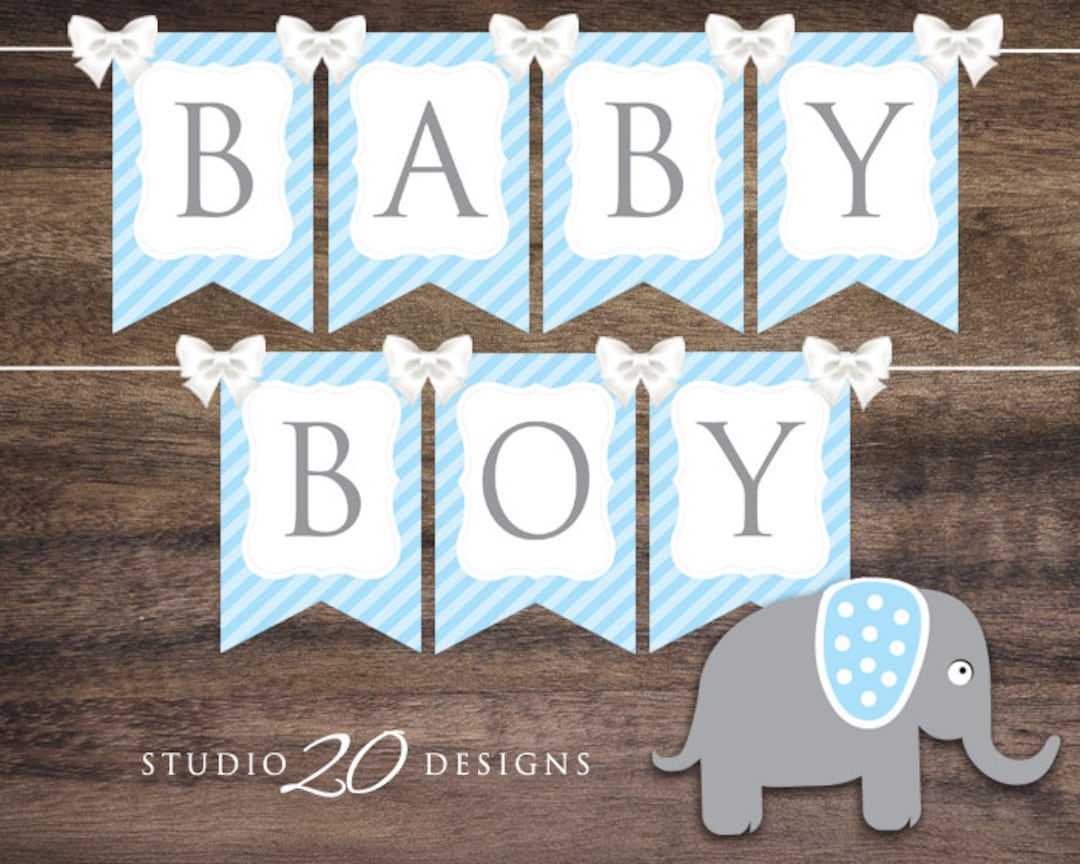 Instant Download Blue Elephant Baby Shower Banner, Printable Blue Baby ...