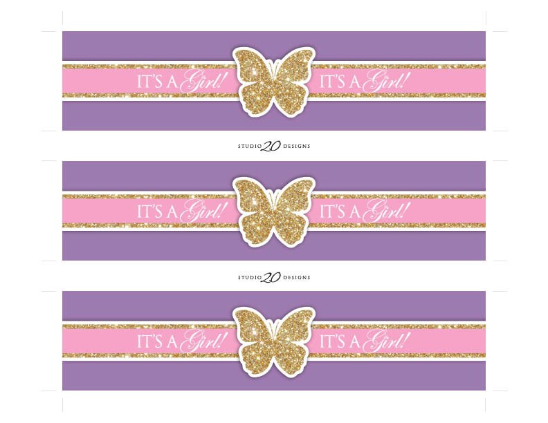 Instant Download Pink Purple Butterfly Bottle Labels | Etsy