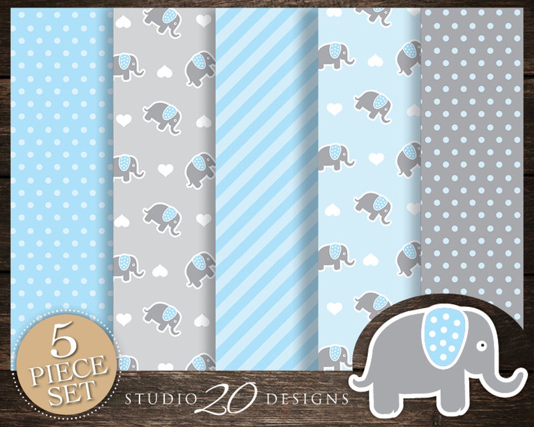 60% OFF! Instant Download Blue Elephant Digital Paper, Printable 12x12 ...