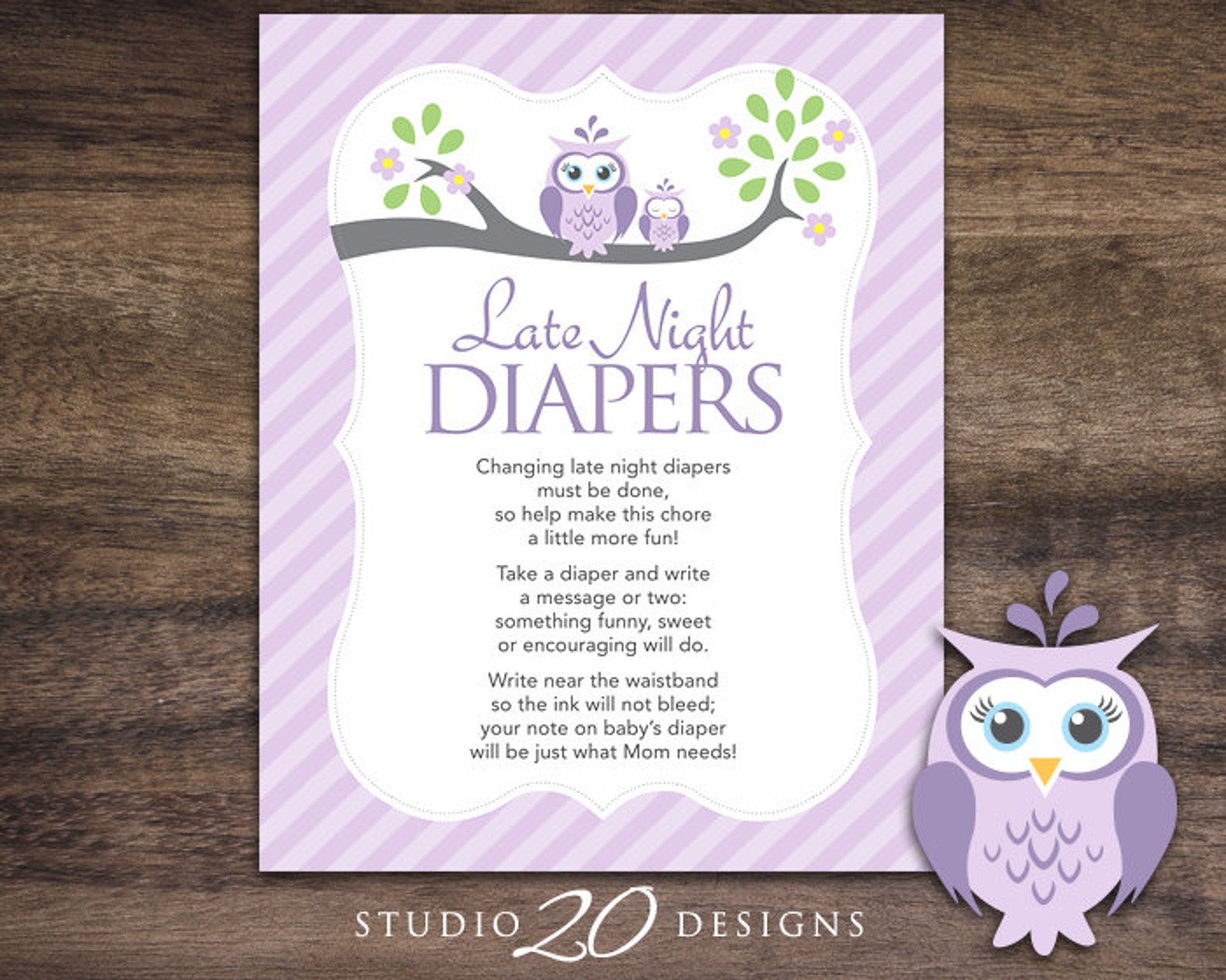 Instant Download Lilac Owl Late Night Diapers 8x10 Diaper Etsy
