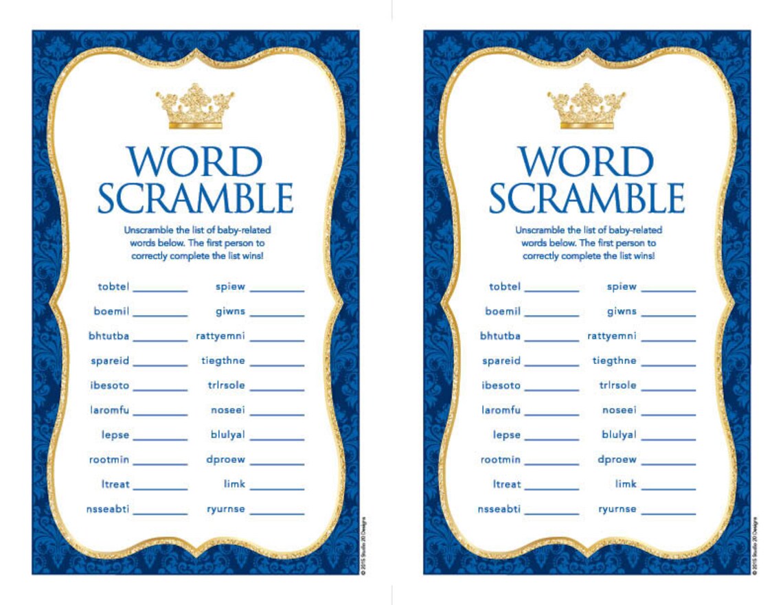 Instant Download Royal Blue Prince Baby Word Scramble, Glitter Prince ...