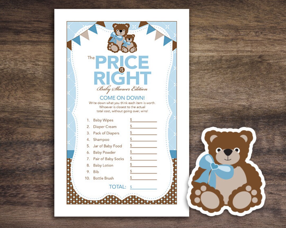 Instant Download Teddy Bear Theme Baby Shower the Price is Right Game ...