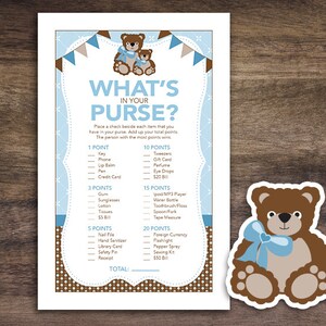 Instant Download Teddy Bear Theme Baby Shower What's in Your Purse Game ...