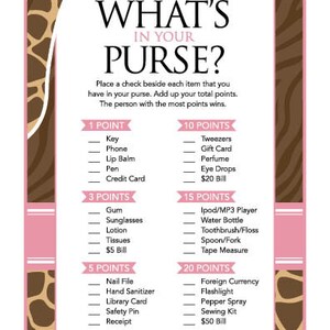 Instant Download Pink Giraffe What's in Your Purse Game, Brown Pink ...
