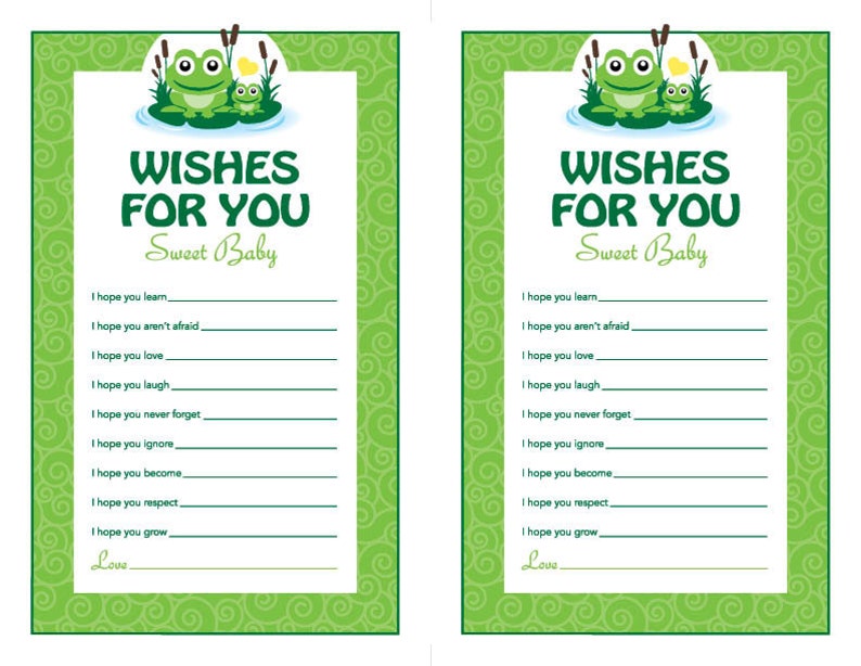 Instant Download Frog Theme Baby Shower Wishes for Baby Cards - Etsy