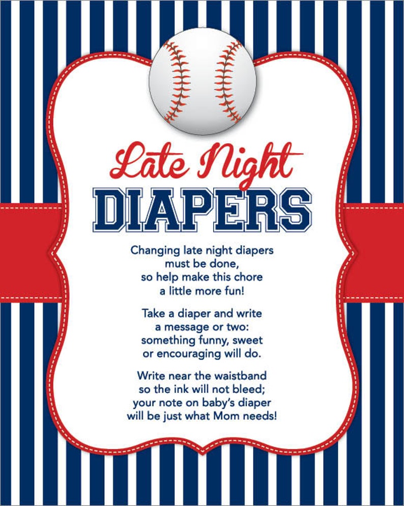 Instant Download Baseball Late Night Diapers 8x10 Red Blue Etsy