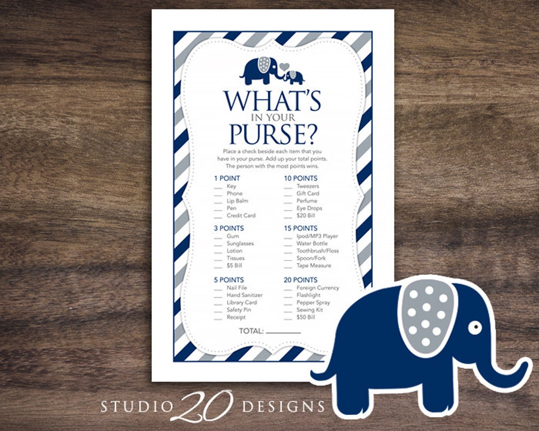 Instant Download Navy Grey Elephant Baby Shower Games, What's in Your ...