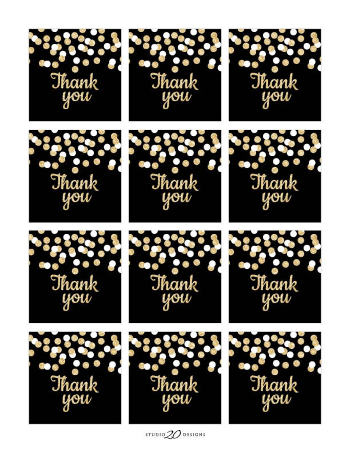 Instant Download Black Gold Glitter Thank You Tags Printable - Etsy
