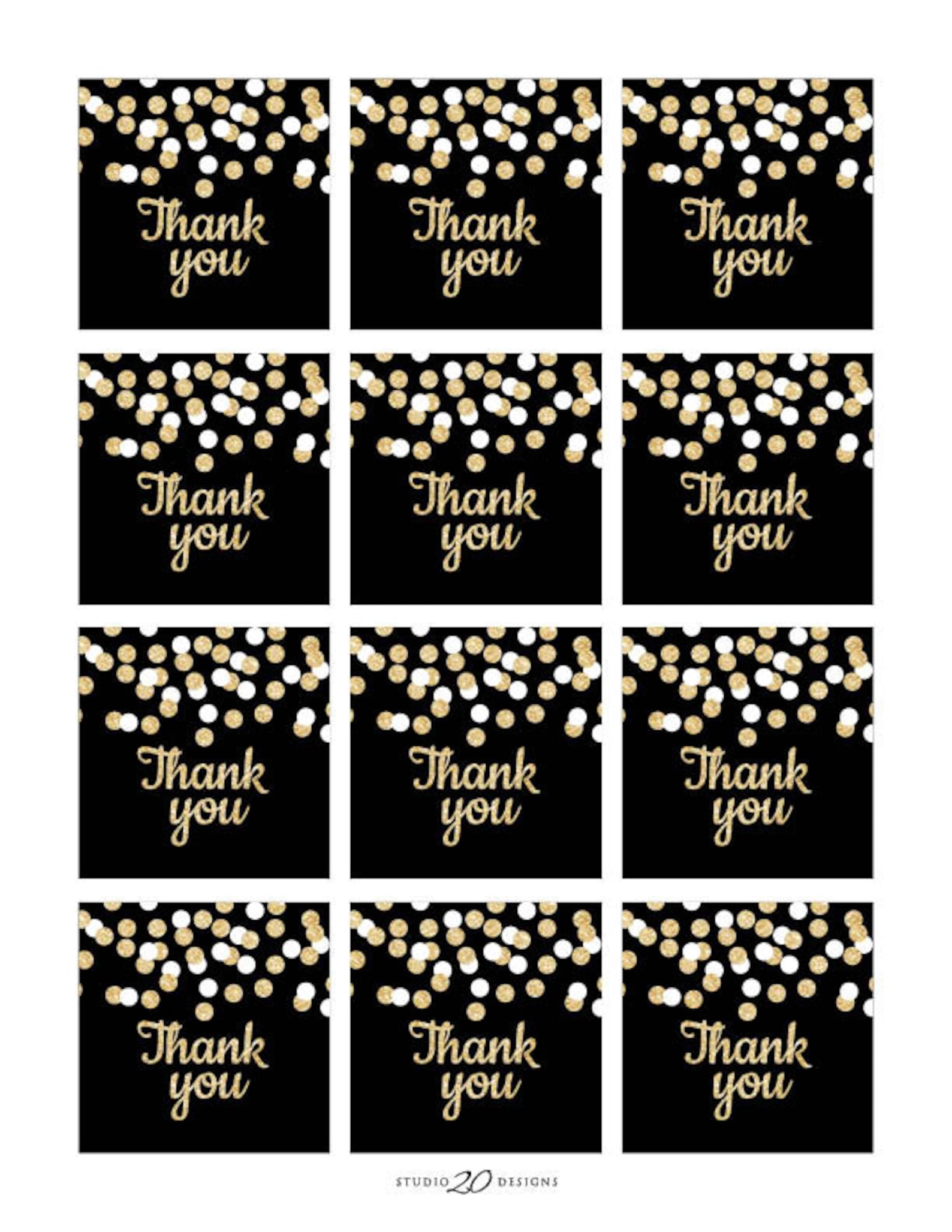 Instant Download Black Gold Glitter Thank You Tags Printable - Etsy