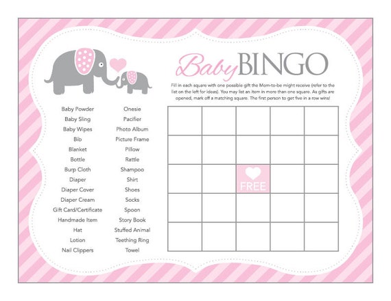 Elephant Baby Shower Bingo Printables Yellow Elephant Baby Shower