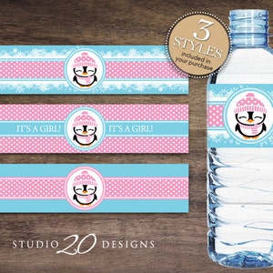 Instant Download Penguin Water Bottle Labels Blue Pink - Etsy