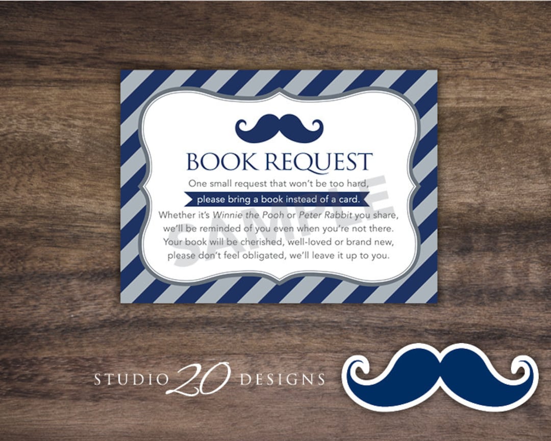 Instant Download Mustache Book Request, Moustache Book in Lieu of Card ...