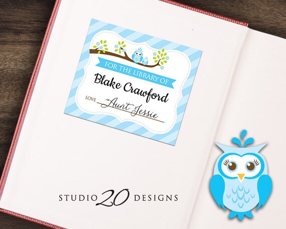 Instant Download Blue Owl Bookplate Blue Owl Book Label Owl | Etsy