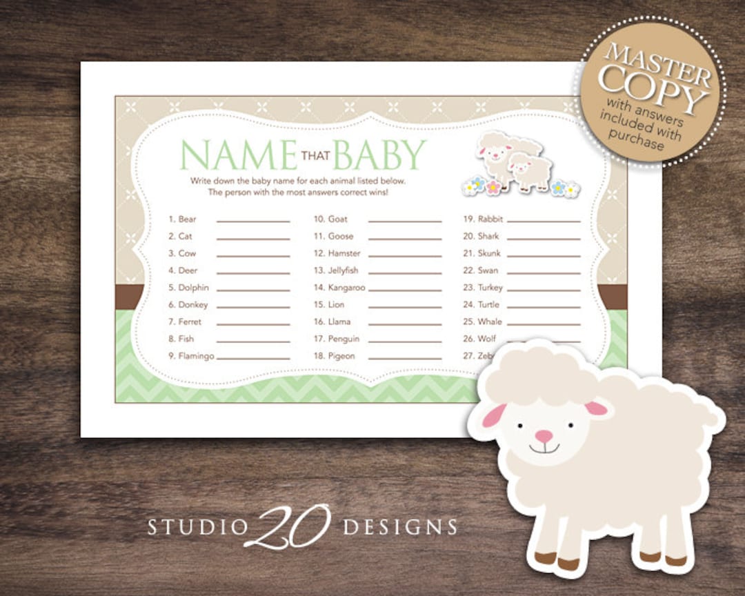 Instant Download Mint Lamb Name That Baby Game, Gender Neutral Lamb ...