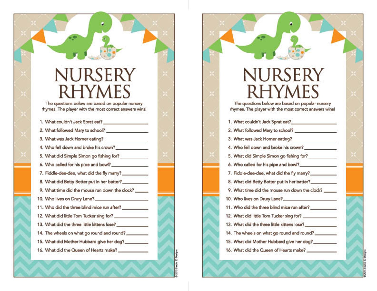 Instant Download Dinosaur Nursery Rhyme Baby Shower Game - Etsy