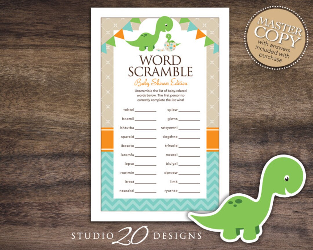 Instant Download Dinosaur Baby Shower Word Scramble Game, Printable ...