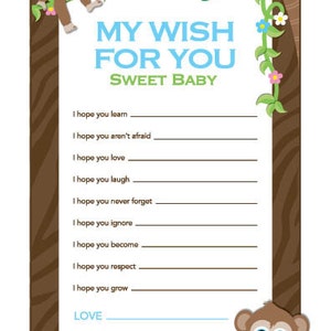Instant Download Monkey Wishes for Baby Shower Games, Printable Jungle ...