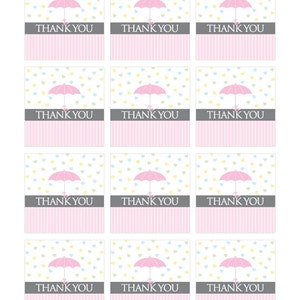 Instant Download Umbrella Thank You Tags, Pink Umbrella Baby Sprinkle ...