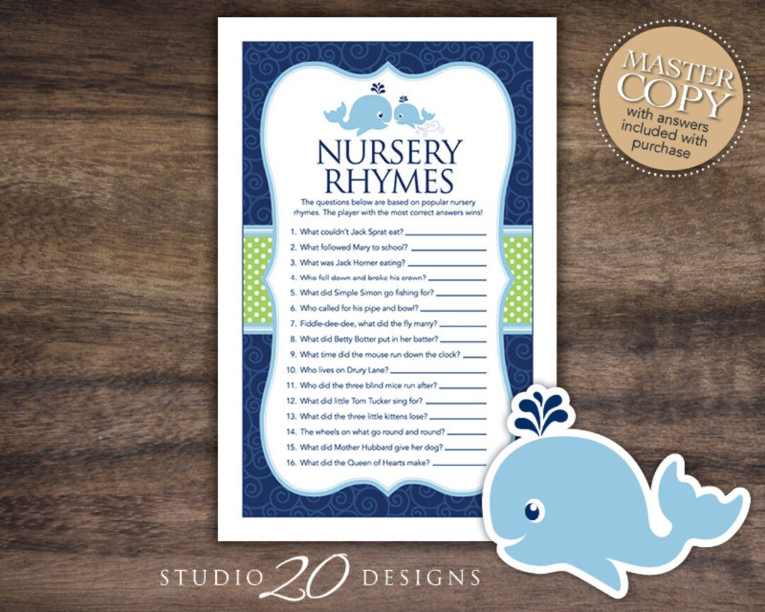 Instant Download Whale Nursery Rhyme Quiz, Whale Nursery Rhymes Game ...