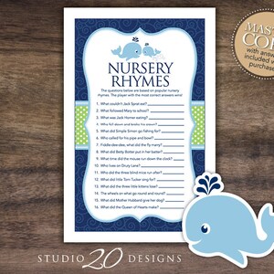 Instant Download Whale Nursery Rhyme Quiz, Whale Nursery Rhymes Game ...
