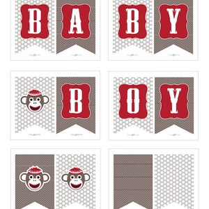 Instant Download Sock Monkey Baby Shower Banner, Printable Red Sock ...
