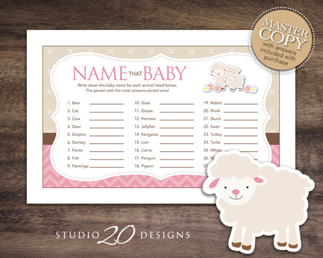 Instant Download Pink Lamb Name That Baby Game, Lamb Baby Shower Games ...