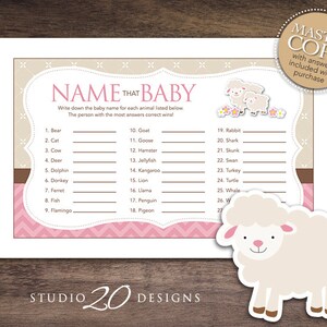 Instant Download Pink Lamb Name That Baby Game, Lamb Baby Shower Games ...
