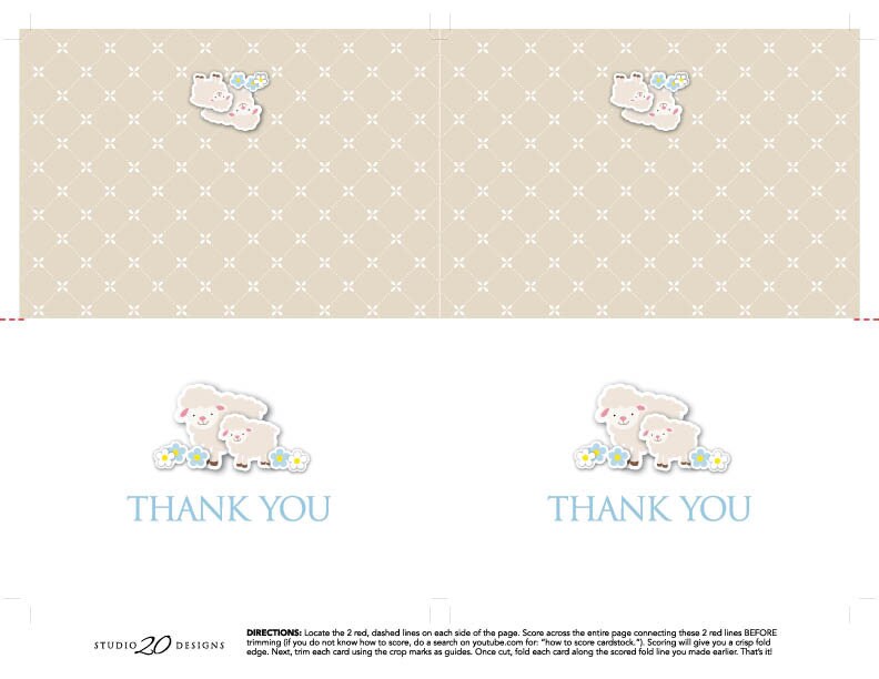 Instant Download Blue Lamb Thank You Card Folded Little Lamb - Etsy