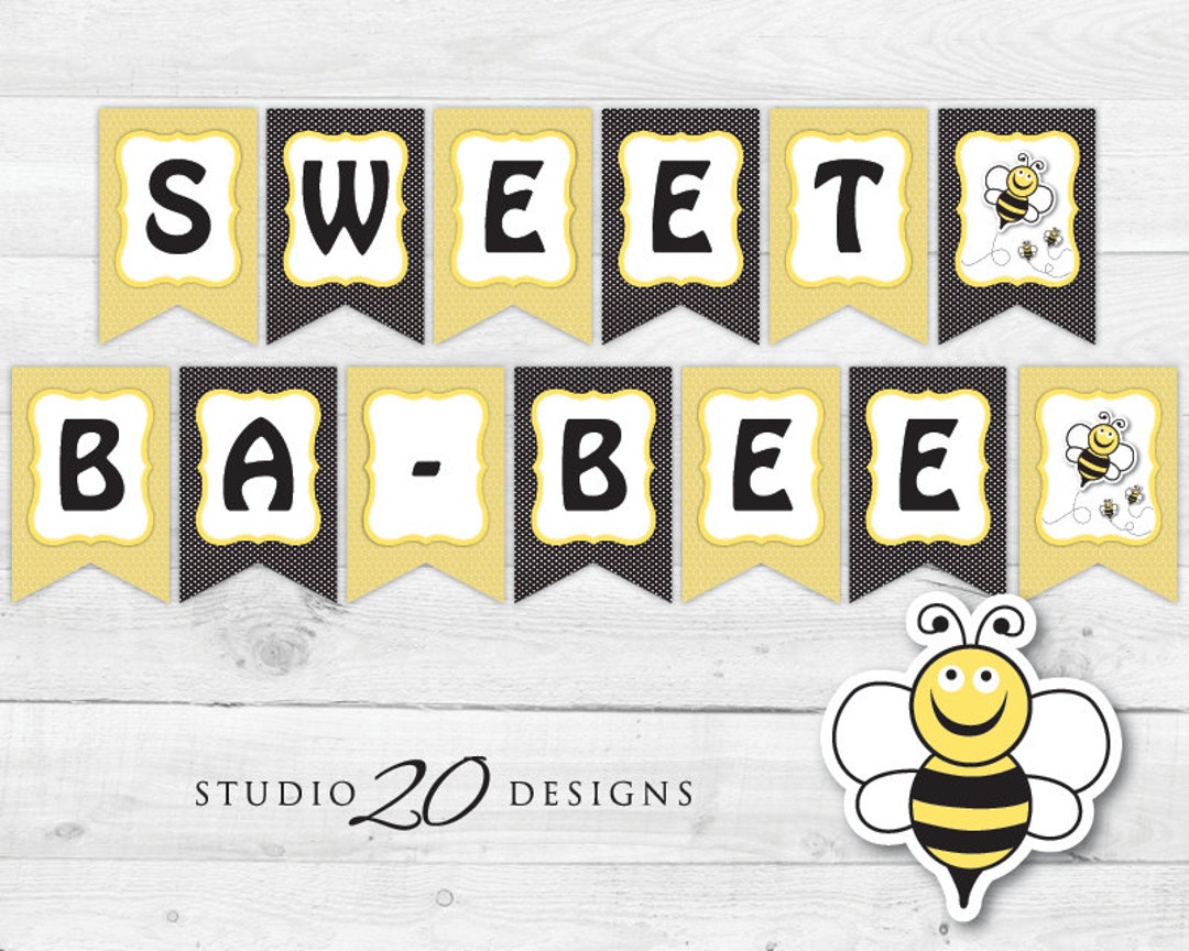 Instant Download Bee Baby Shower Banner, Yellow Black Babee Bunting ...