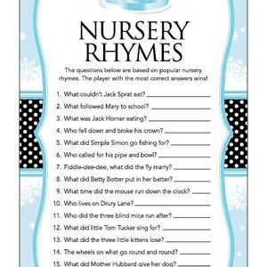 Instant Download Penguin Nursery Rhyme Quiz, Black Blue Penguin Nursery ...