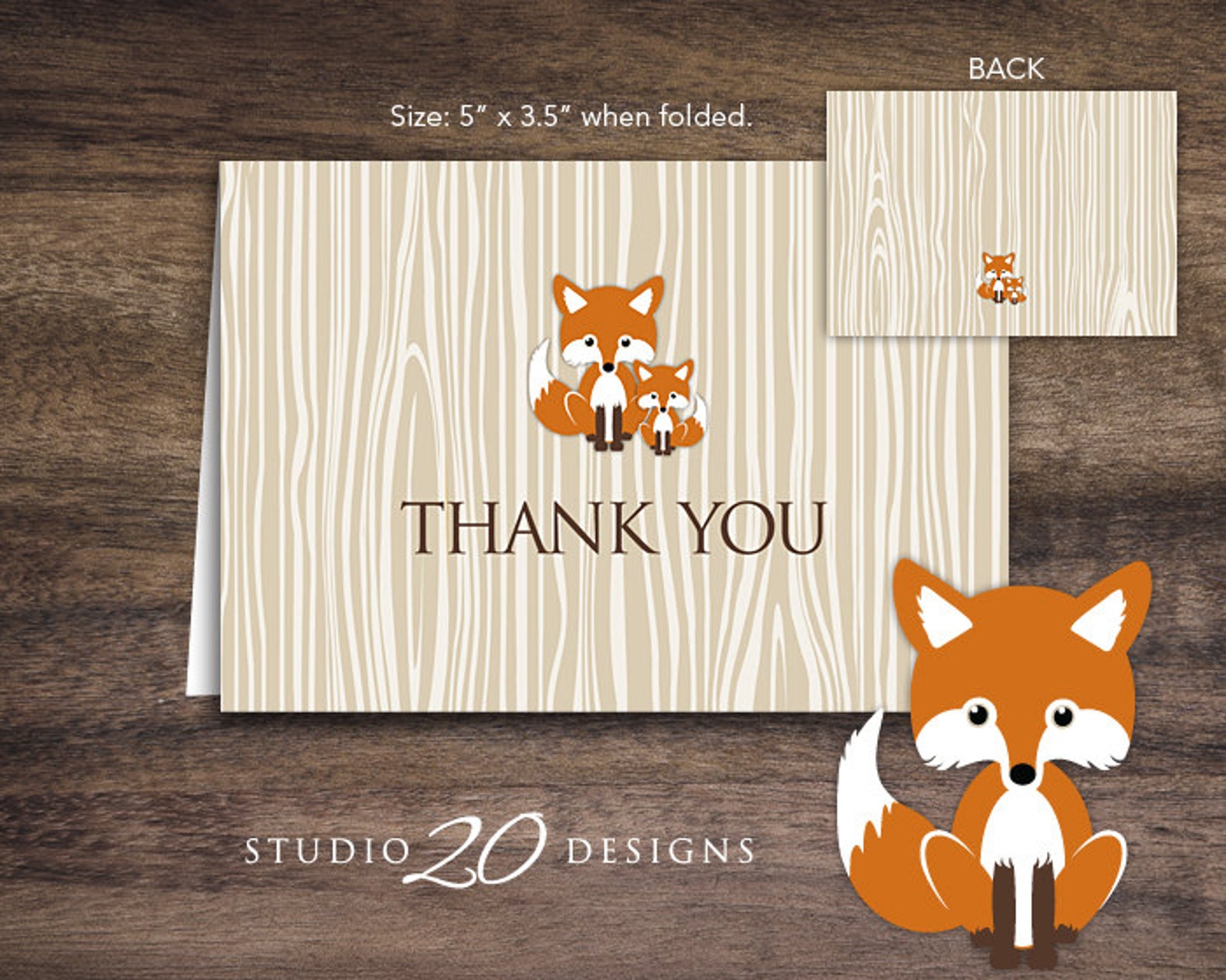 Instant Download Fox Thank You Card, Folded Orange Fox Baby Shower ...