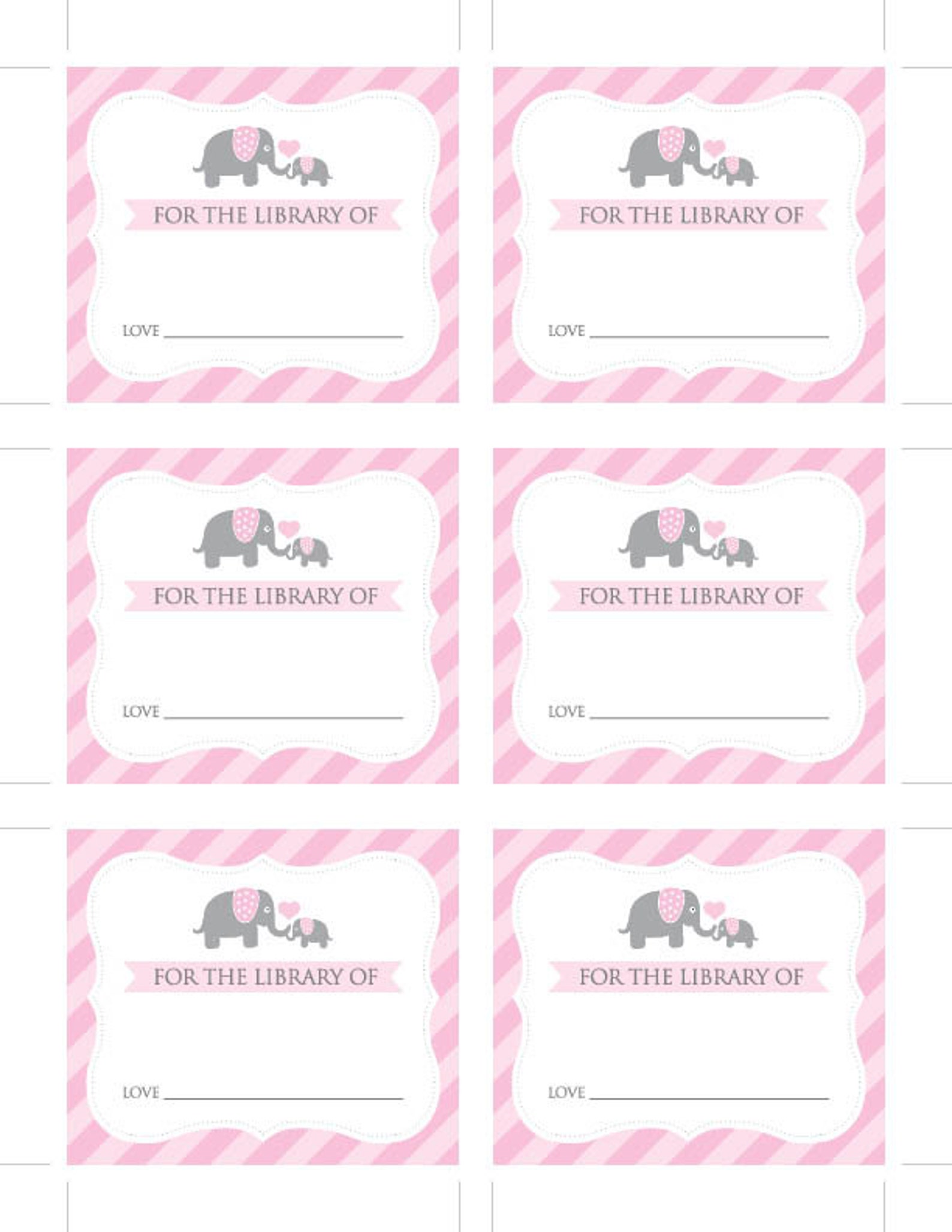Instant Download Pink Elephant Bookplate Grey Pink Elephant - Etsy