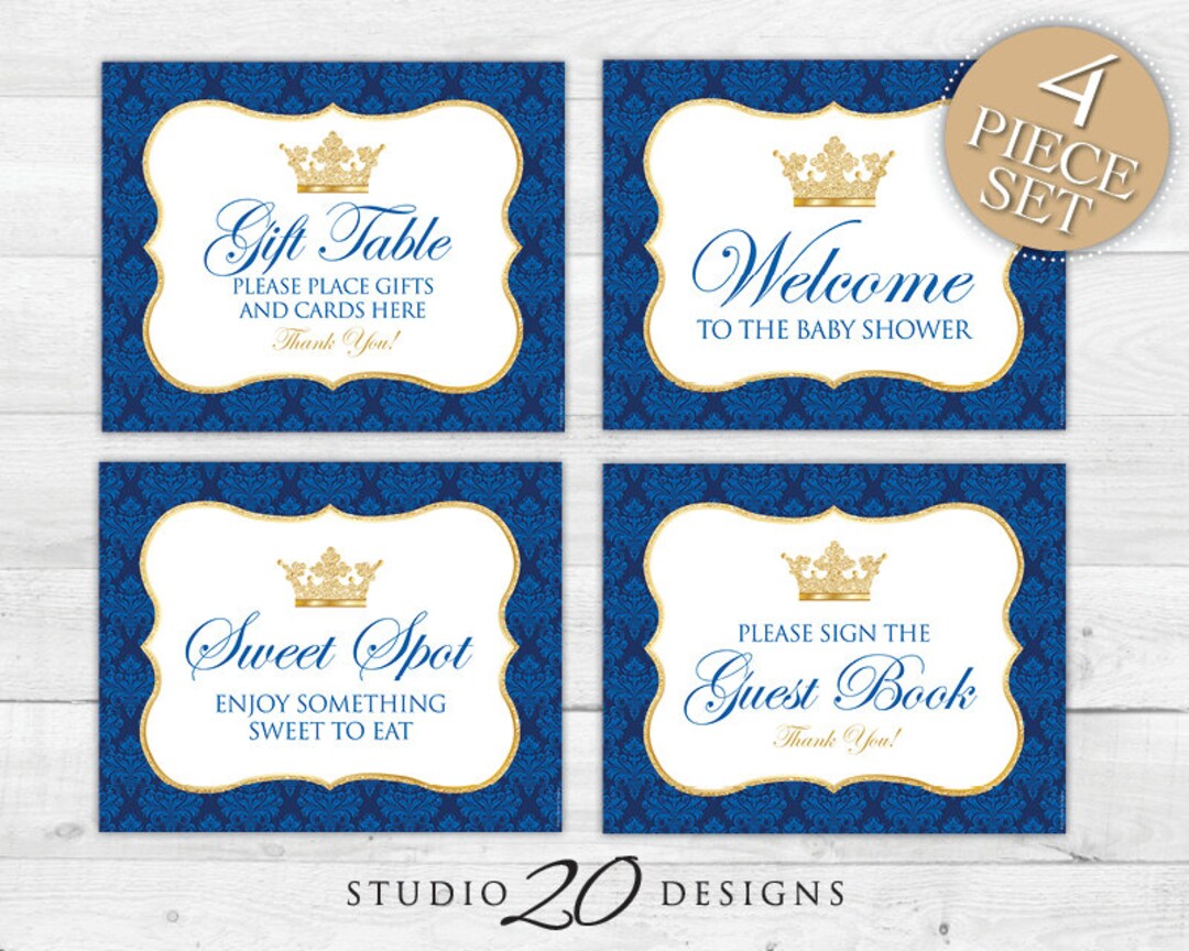 Instant Download Royal Blue Baby Shower Signs, 8x10 Gift Table, Gold ...