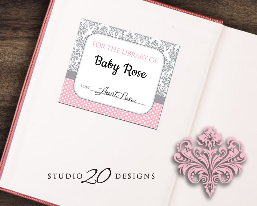 Instant Download Pink Damask Bookplate, Grey Pink Damask Book Label ...