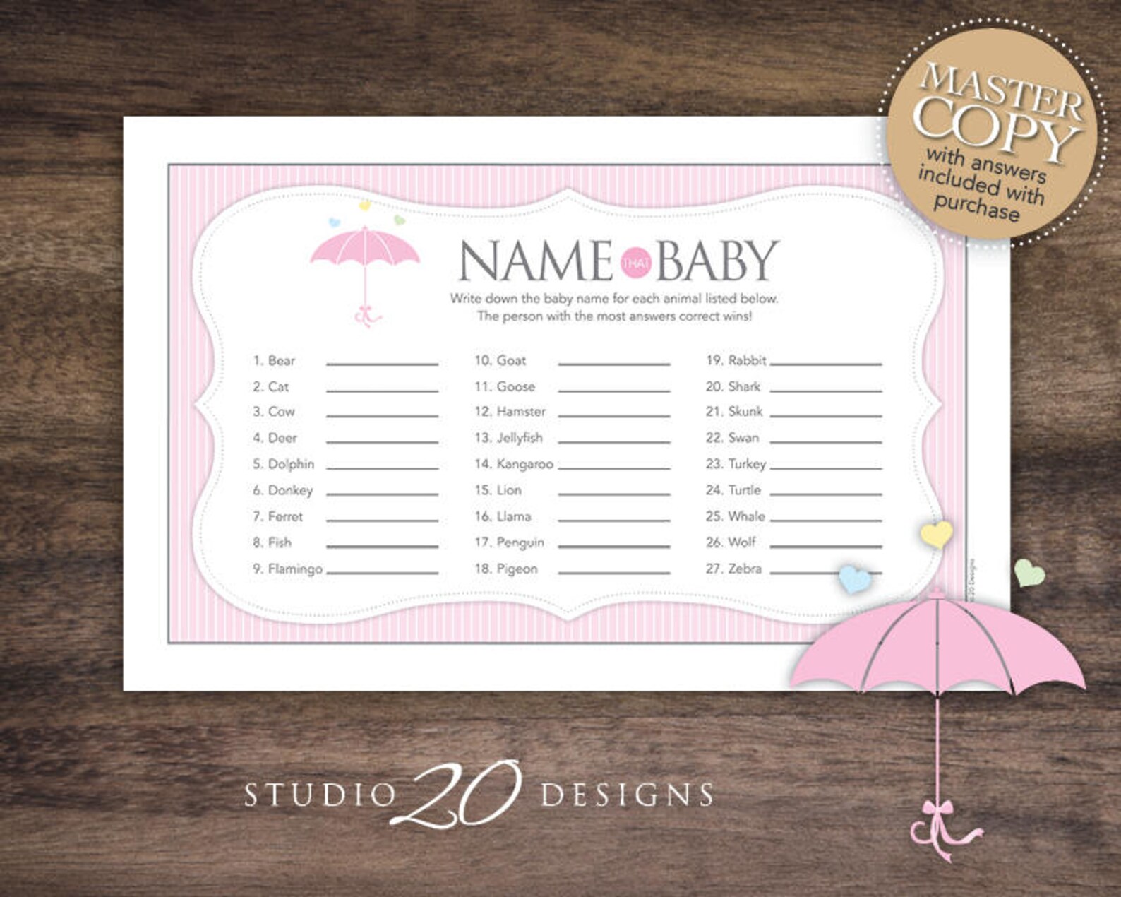Instant Download Baby Sprinkle Name That Baby Game, Pink Umbrella Baby ...