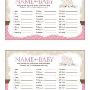 Instant Download Pink Lamb Name That Baby Game, Lamb Baby Shower Games ...