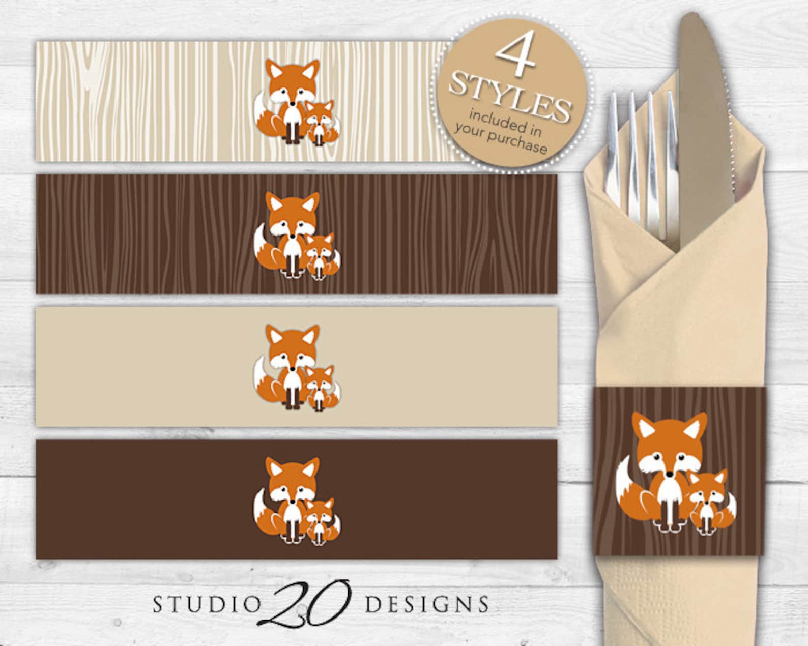 Instant Download Fox Napkin Rings Printable Orange Fox Baby | Etsy
