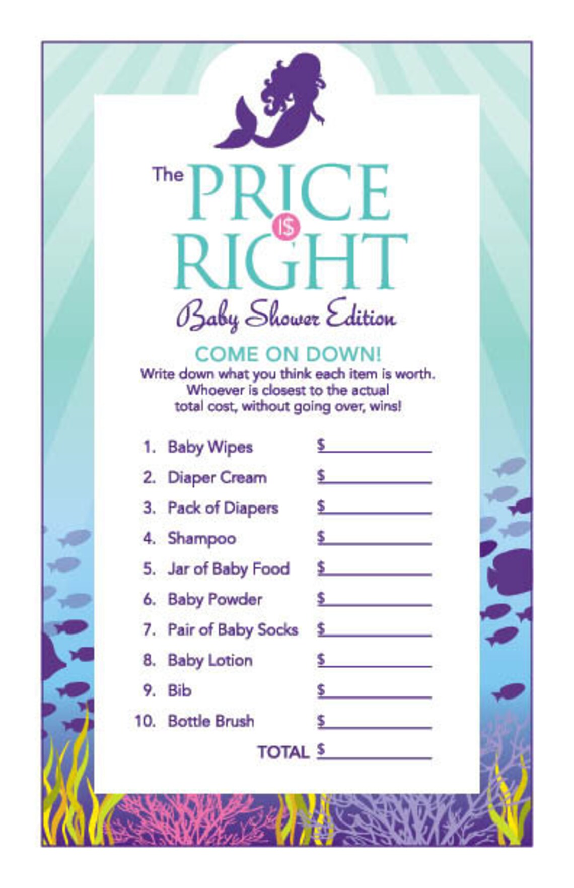 Instant Download Little Mermaid Baby Shower Games Pack, Purple Mermaid ...