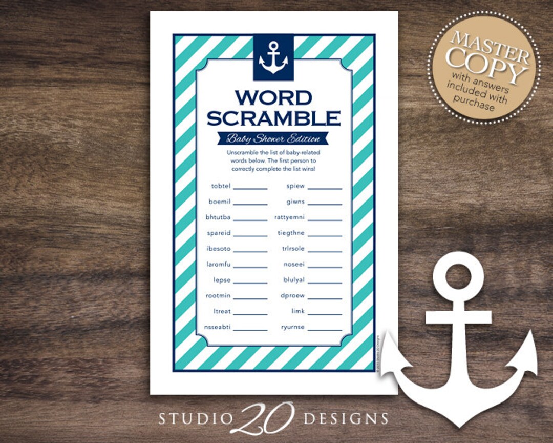 Instant Download Turquoise Nautical Baby Word Scramble Game, Printable ...